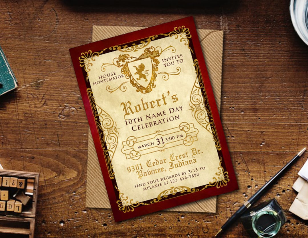 Red and Gold Medieval Birthday Party Printable Invitation, Printable 5 ...