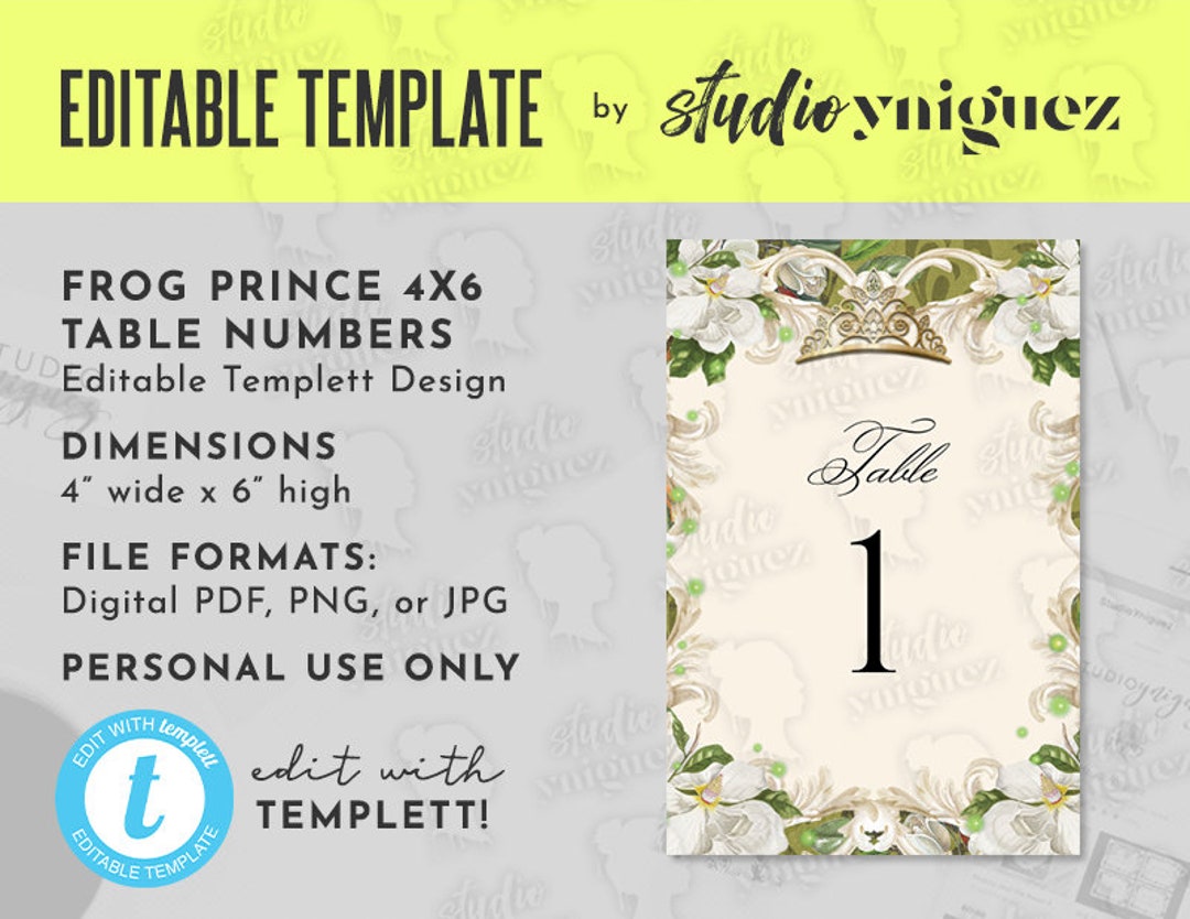 The Frog Prince Editable Table Numbers, Frog Prince Magnolia Printable ...