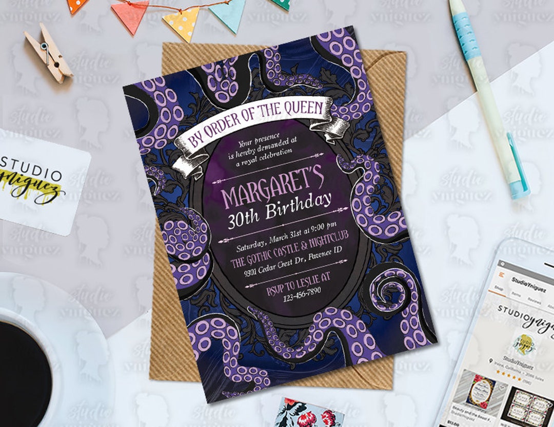 Evil Octopus Witch Birthday Printable Invitation, 5" X 7" Sea Witch ...