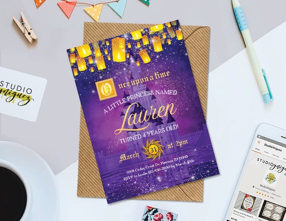 Purple Gold Princess Birthday Printable Invitation Princess - Etsy