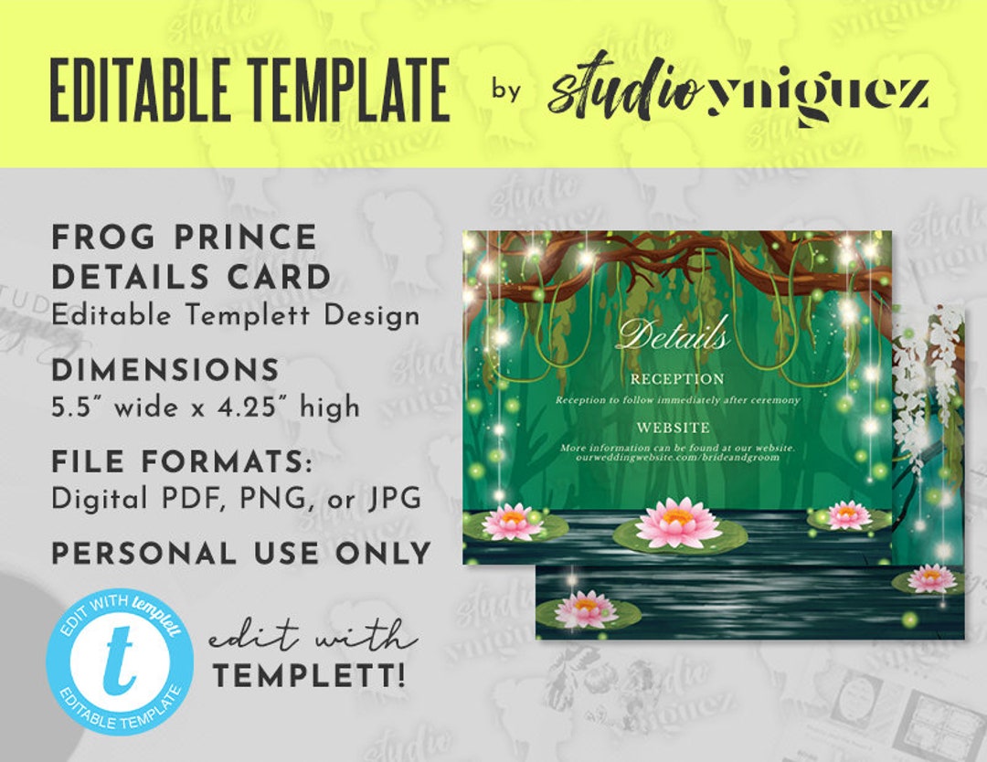 Frog Prince Fairy Tale Printable 5.5" X 4.25" Editable Details Template ...