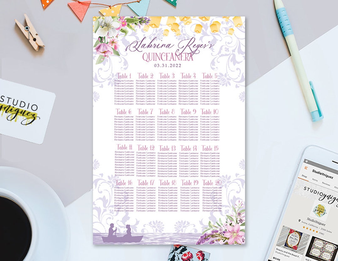 Rapunzel Purple and Pink Fairy Tale Printable 24" X 36" Seating Chart ...