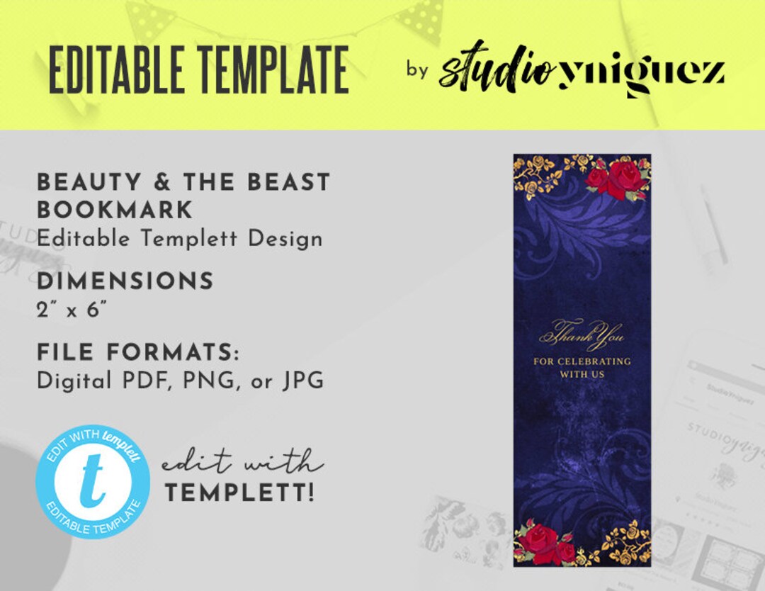 Beauty and the Beast Gold Frame and Roses Fairy Tale Printable 2" X 6 ...