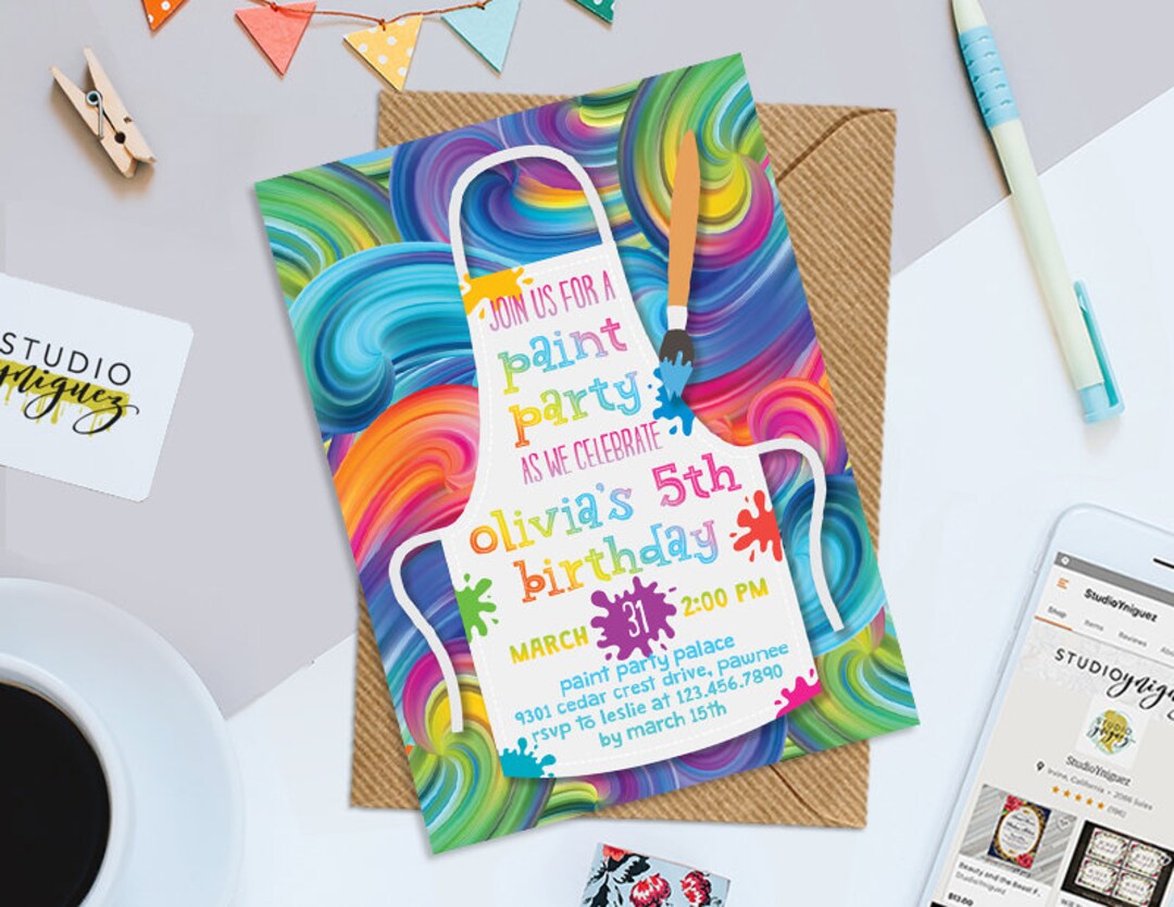 Paint Theme Birthday Party Printable Invitation, Paint Party Printable ...
