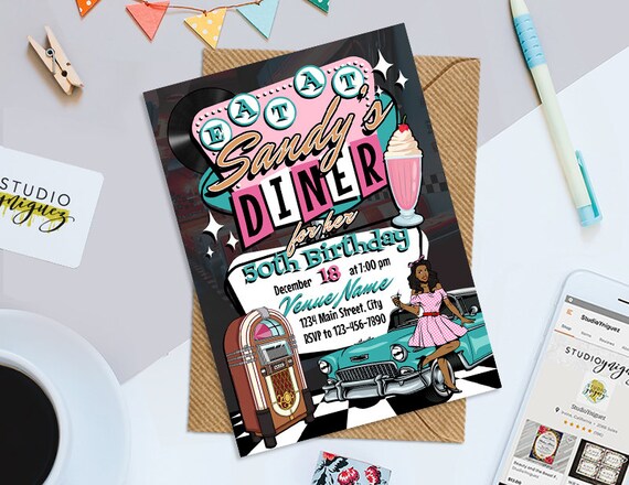 Retro Diner Birthday Party Digital Invitation Retro Sock Hop - Etsy