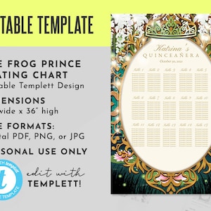 The Frog Prince Fairy Tale Printable 24" X 36" Editable Seating Chart ...