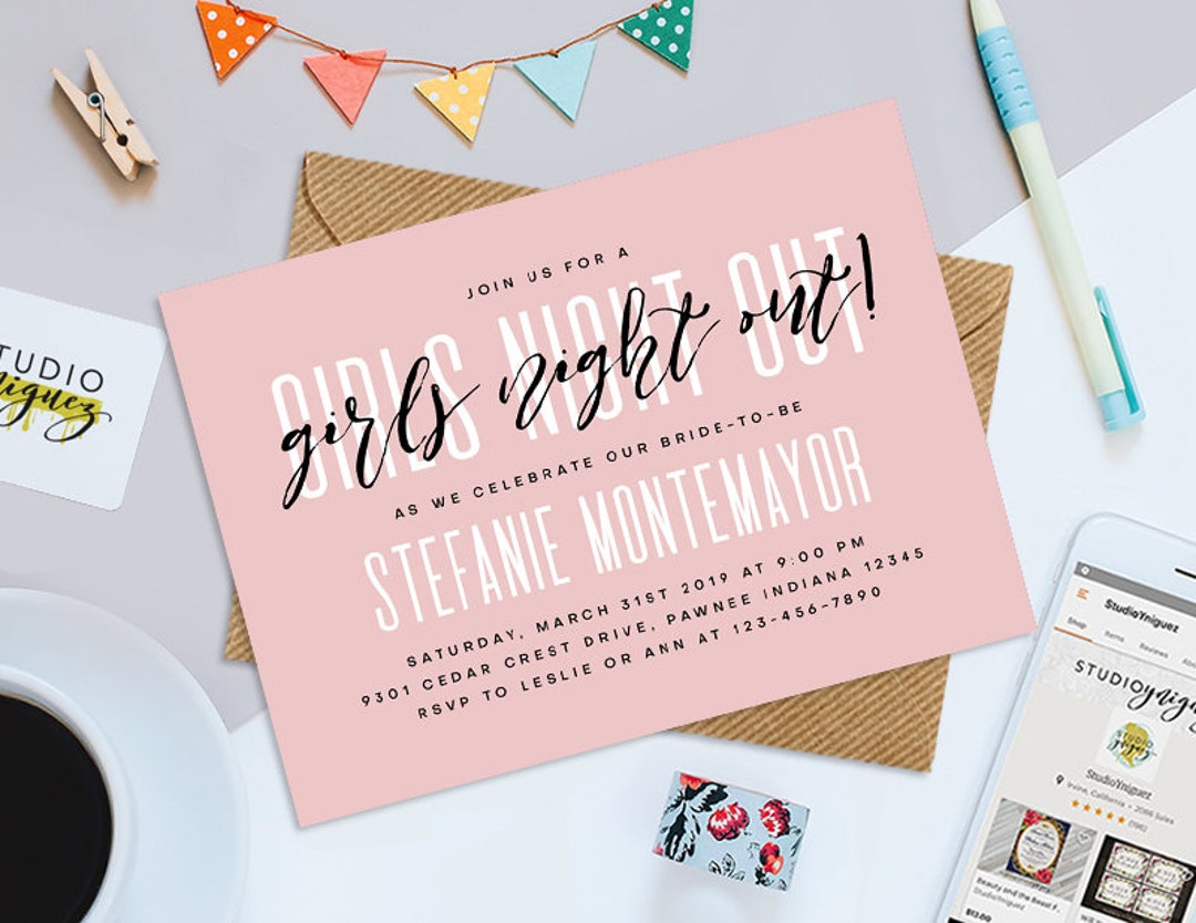 Girls Night Out Invitation Design, Printable Bachelorette Invitation, 7 ...