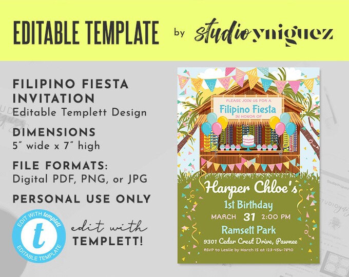 Filipino Party Birthday Party Editable Invitation, Filipino Fiesta ...