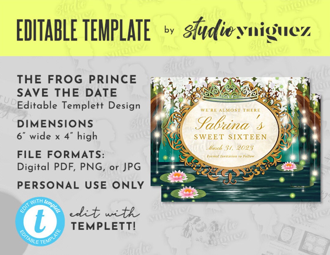 Frog Prince Fairy Tale Printable 6" X 4" Editable Template Save the ...