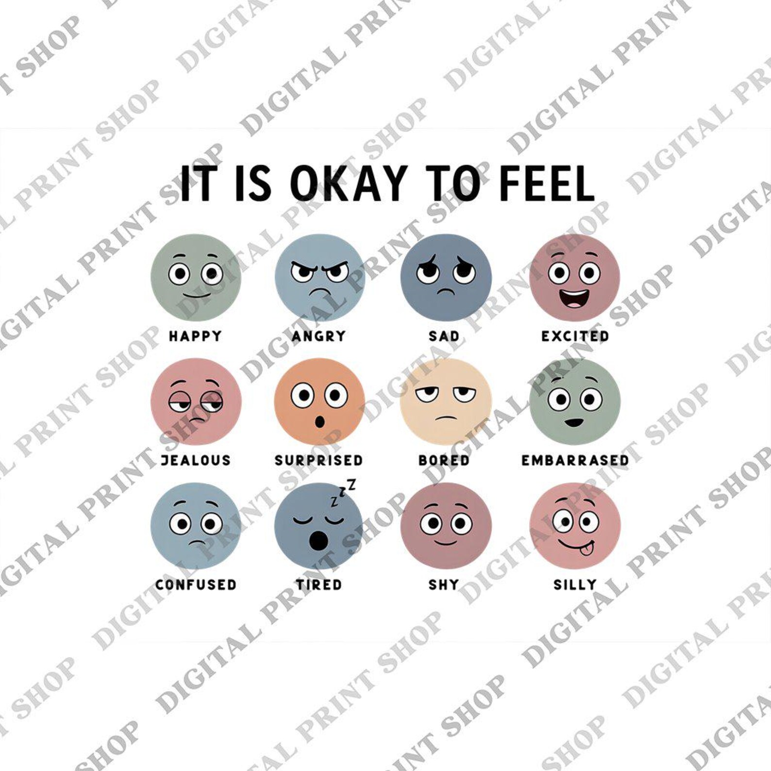 Emotions Clip Art Set - Feelings Faces Chart for Kids, Cute Emotion ...