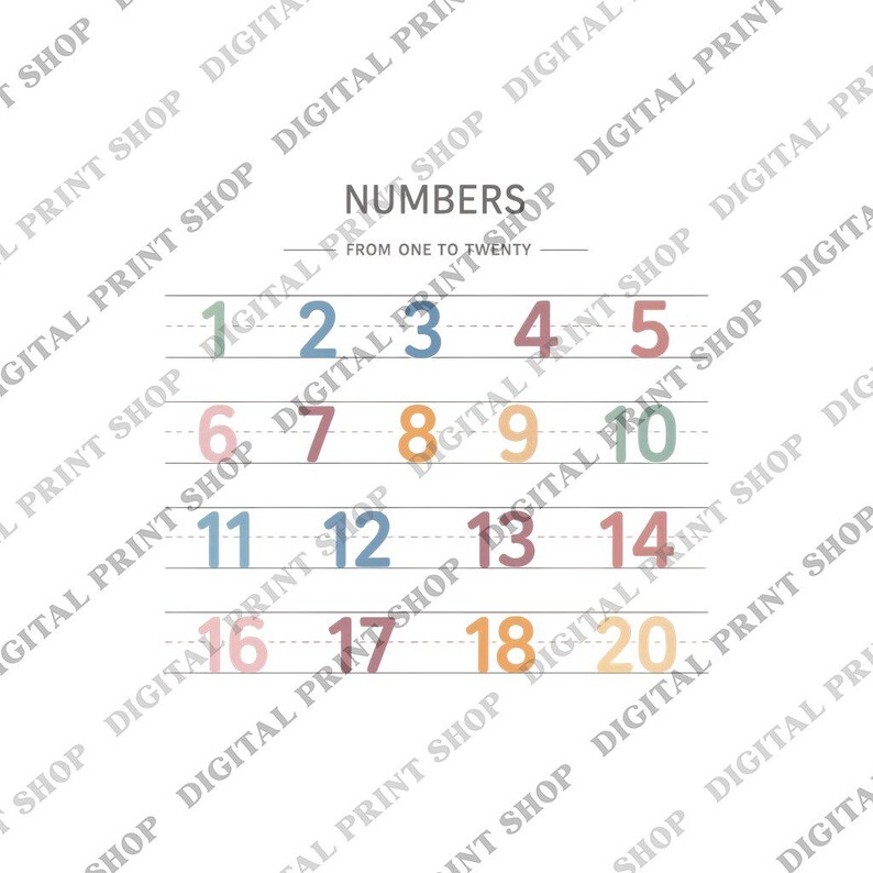 Numbers Clipart 1-20 : Pastel Number Chart for Kids Educational Number ...