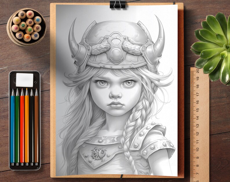 45 Viking Princesses Digital Coloring Book, Cute Viking Girls Coloring ...