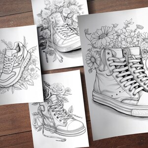 80 Floral Sneakers Digital Coloring Book, Floral Shoes Coloring Pages ...
