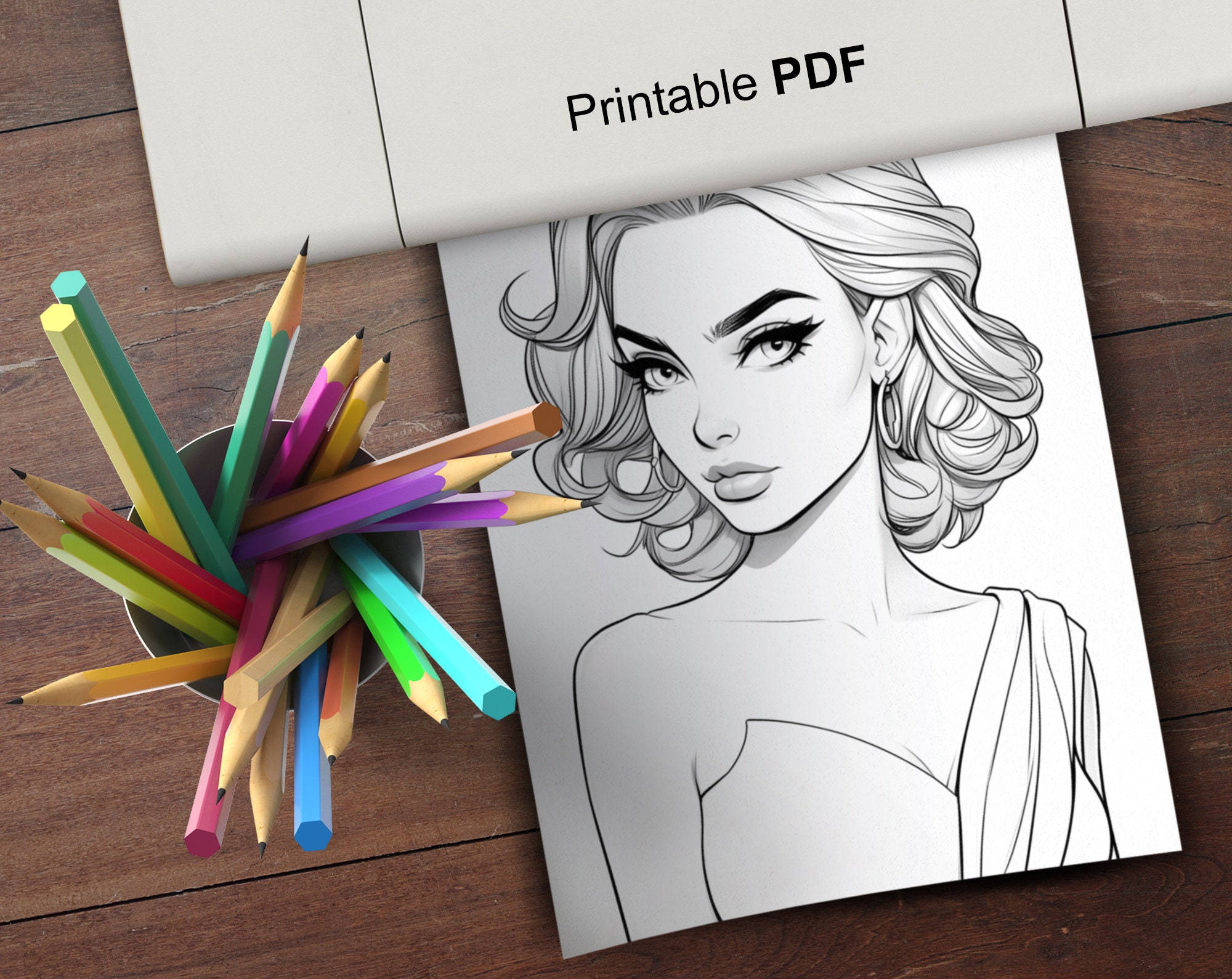 54 Girls Models With Classic Hairstyles Digital Coloring Book, Women ...