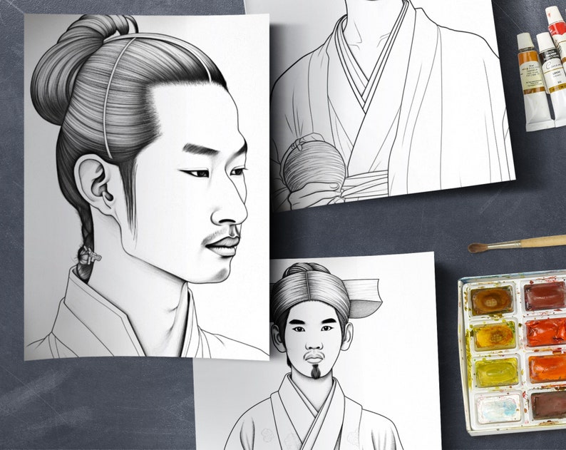 44 Japanese Men in Traditional Clothes Digital Coloring Book Part-2 ...