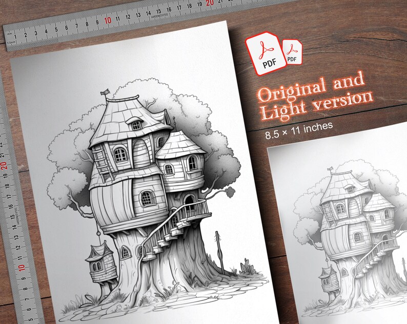 58 Forest Treehouse Digital Coloring Book Fairy House on a - Etsy
