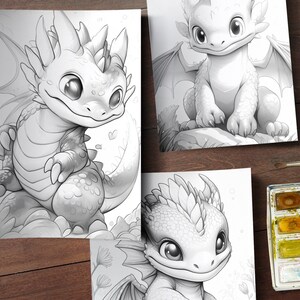 50 Dragonling Magic Digital Coloring Book, Cute Baby Dragons Coloring ...