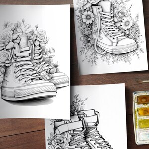 80 Floral Sneakers Digital Coloring Book, Floral Shoes Coloring Pages ...