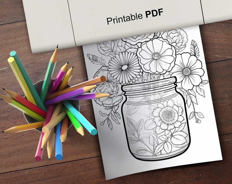 44 Time Capsule Digital Coloring Book, Beautiful Life in Glass Jar ...