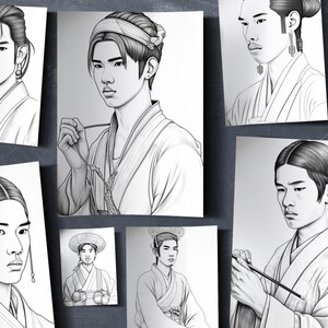 44 Japanese Men in Traditional Clothes Digital Coloring Book Part-2 ...
