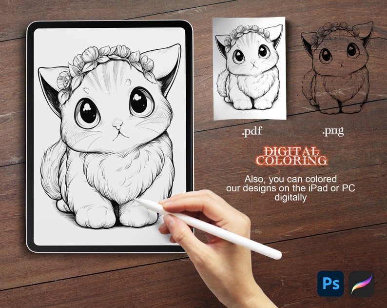 36 Cute Cats Digital Coloring Book Kawaii Cats Coloring - Etsy