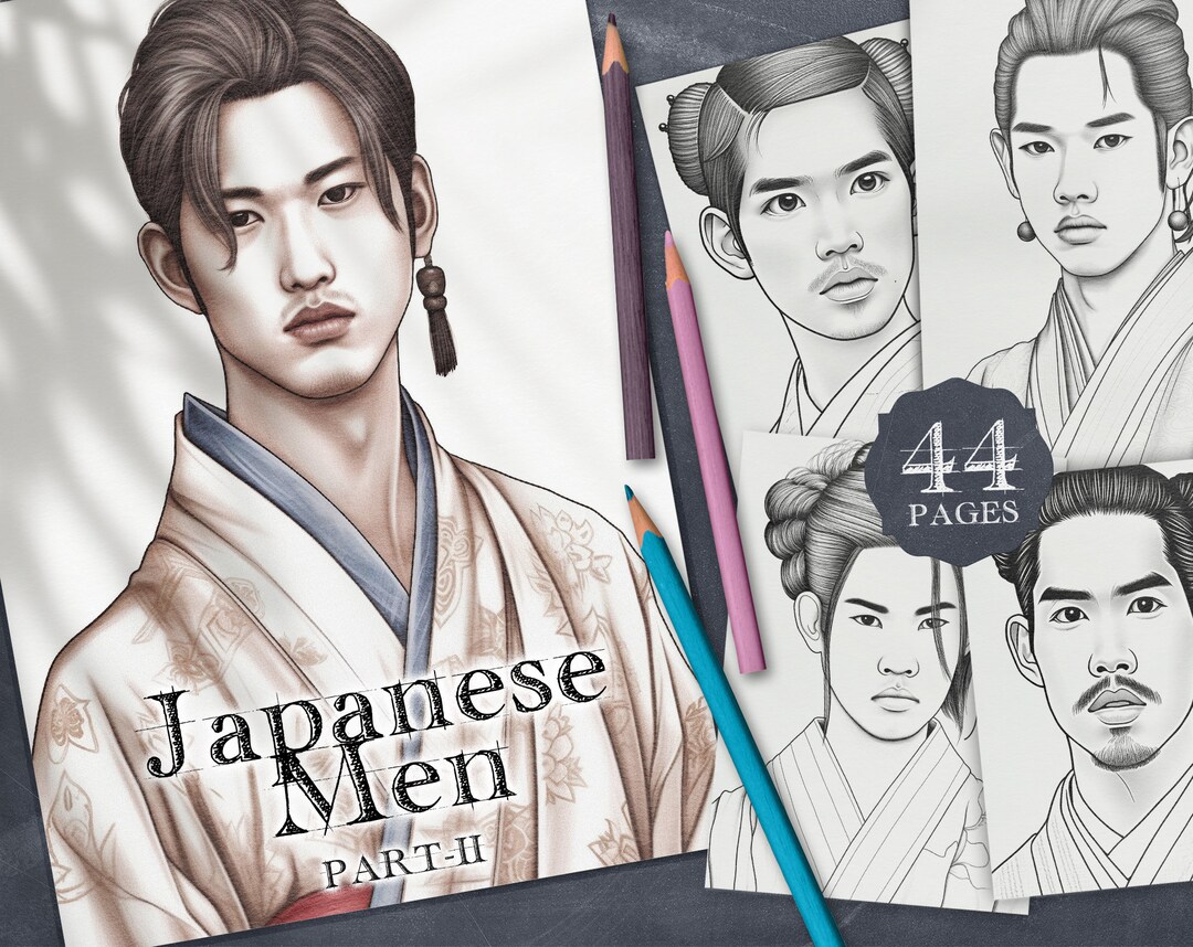 44 Japanese Men in Traditional Clothes Digital Coloring Book Part-2 ...