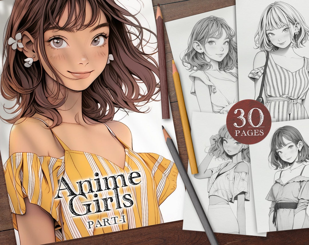 30 Anime Girls Digital Coloring Book Part-1, Beautiful Manga Girl ...