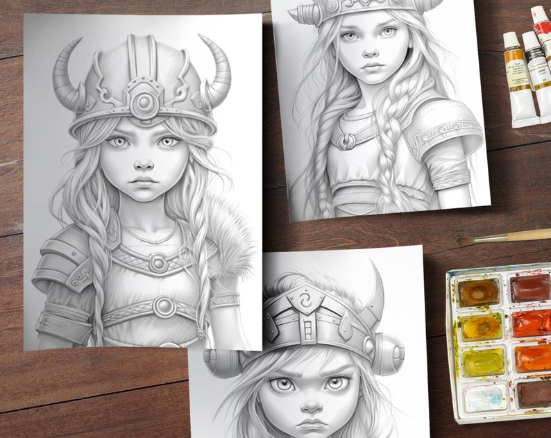 45 Viking Princesses Digital Coloring Book, Cute Viking Girls Coloring ...