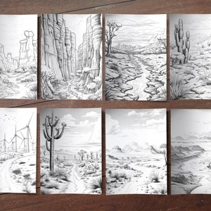 80 Desert Landscape Digital Coloring Book, Grayscale Desert Coloring ...