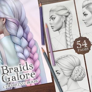 54 Braids Galore Digital Coloring Book, Girls Hairstyle Coloring Pages ...