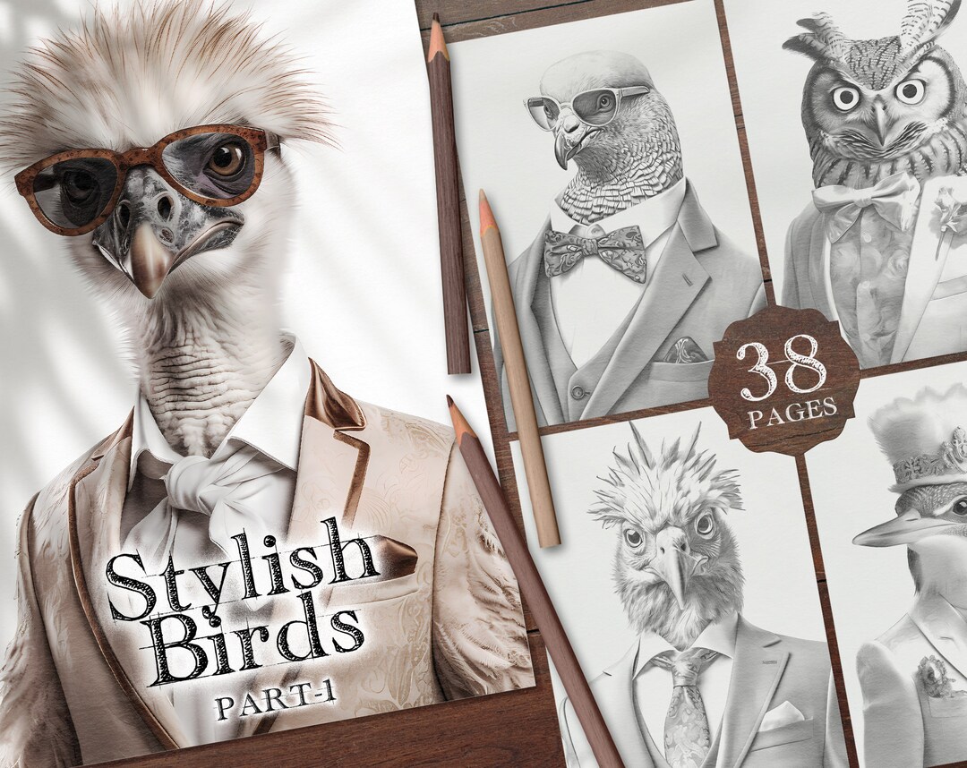 38 Stylish Birds Animals Haute Couture Part-1 Digital Coloring Book ...