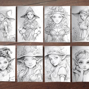 34 Witchy Land Digital Coloring Book, Witches Girl Coloring Pages, Cute ...