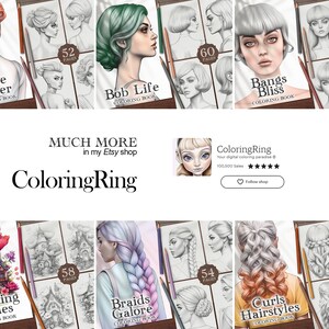 52 Bangs Bliss Digital Coloring Book, Bangs Hairstyle Coloring Pages ...
