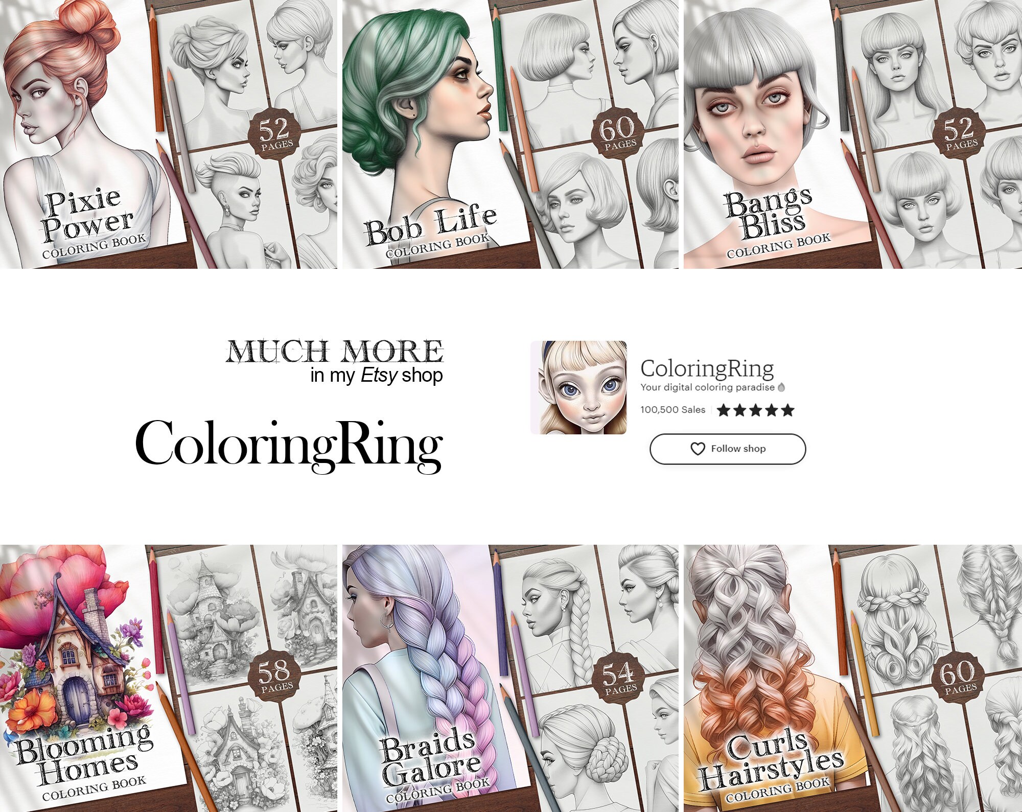 52 Bangs Bliss Digital Coloring Book, Bangs Hairstyle Coloring Pages ...