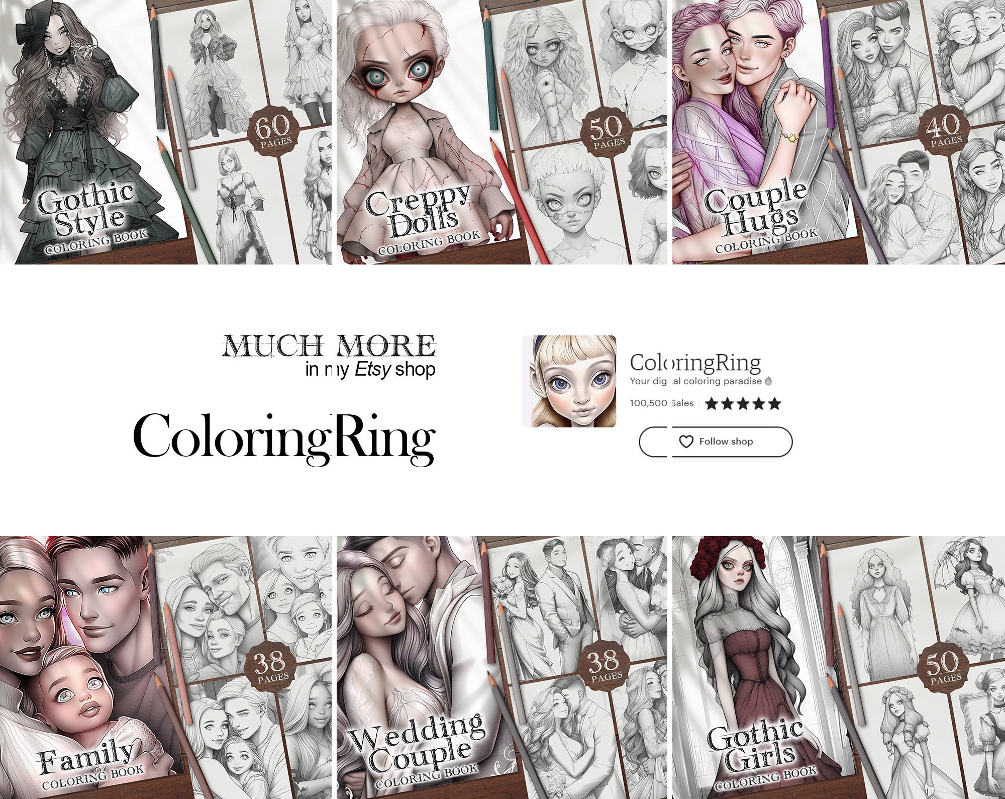 60 Girls in Gothic Style Digital Coloring Book, Fashion Model Gothic ...