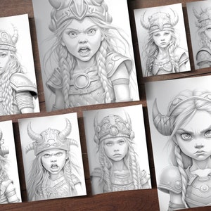 45 Viking Princesses Digital Coloring Book, Cute Viking Girls Coloring ...