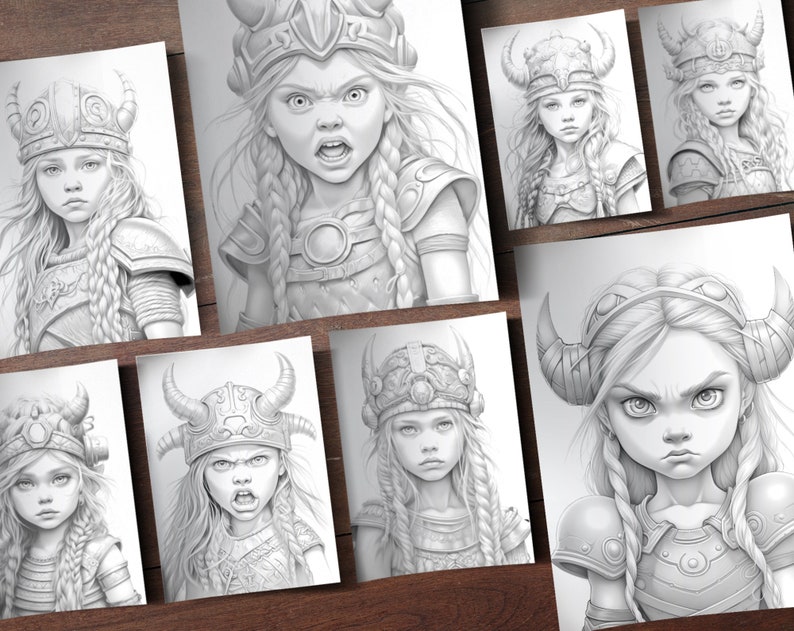 45 Viking Princesses Digital Coloring Book, Cute Viking Girls Coloring ...