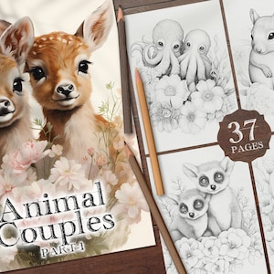 37 Animals Couple Digital Coloring Book (part-1), Animal Friends ...