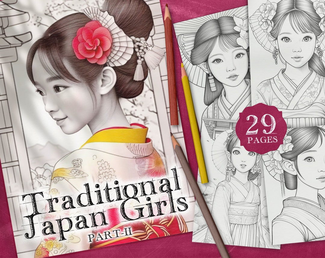 29 Traditional Japan Girls Part-2 Digital Coloring Book, Asian ...