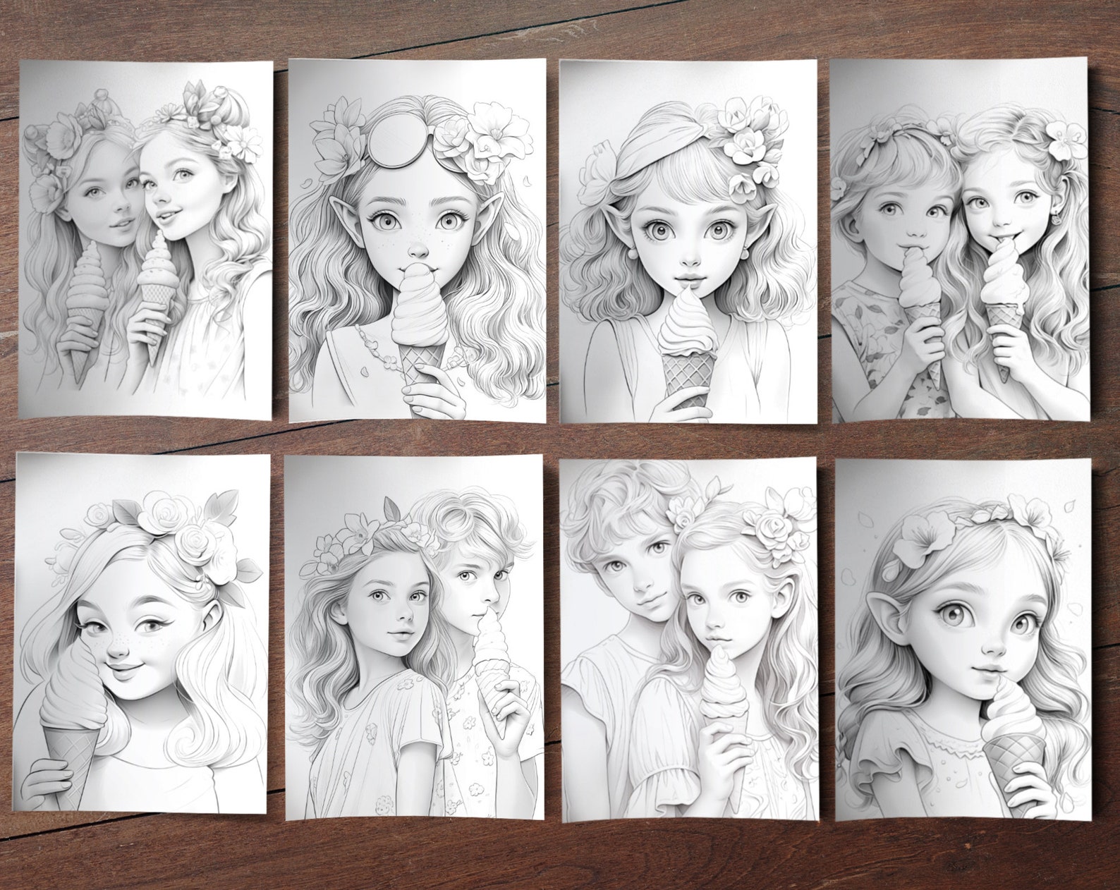43 Ice Cream Dreams Digital Coloring Book, Beautiful Summer Girls With ...