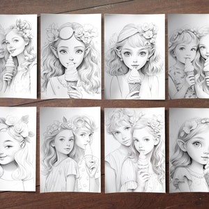 43 Ice Cream Dreams Digital Coloring Book, Beautiful Summer Girls With ...