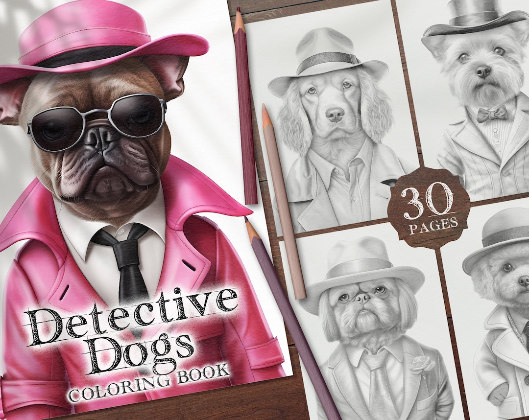 30 Detective Dogs Digital Coloring Book, Small Dog Breeds Godfather ...