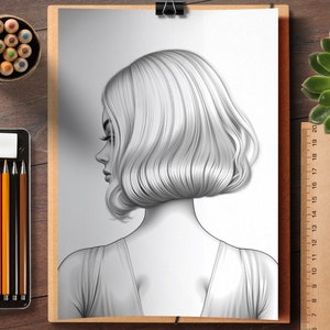 60 Bob Hairstyles Digital Coloring Book, Women Bob Haircut Coloring ...