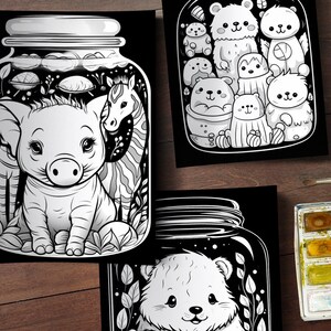 80 Cute Animals in Jar Digital Coloring Book, Kawaii Animals in Glass ...
