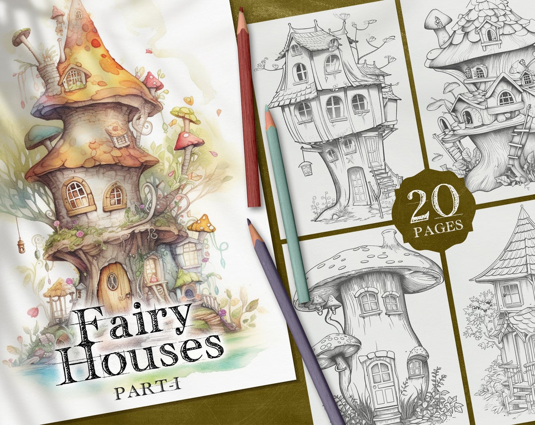 20 Fairy House Coloring Book Part-1, Fairy Building, Mushroom House ...