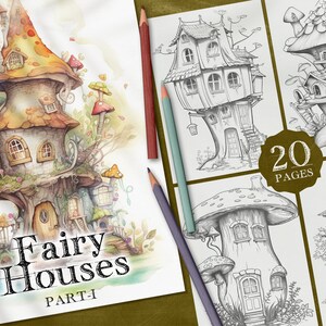 20 Fairy House Coloring Book Part-1, Fairy Building, Mushroom House ...