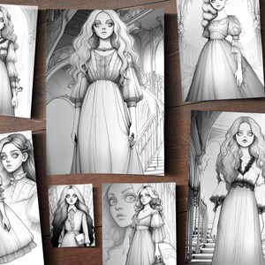50 Gothic Girls Digital Coloring Book, Beautiful Fashion Gothic Woman ...