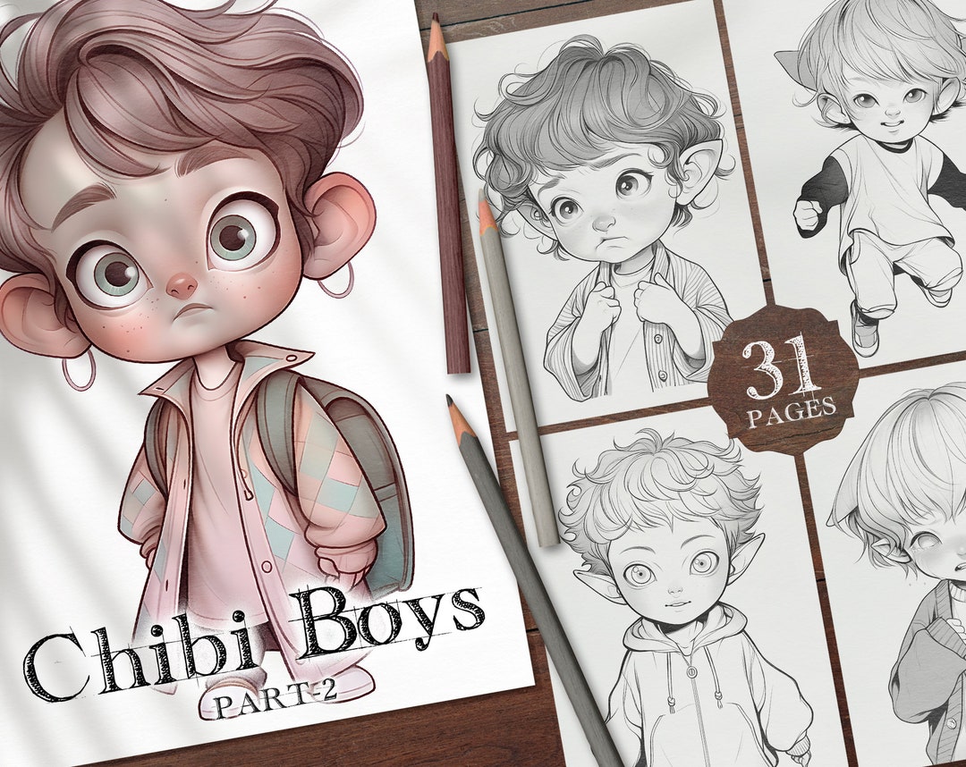 31 Cute Chibi Boys Digital Coloring Book Part -2, Chibi Characters ...