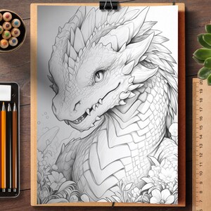 50 Dragonling Magic Digital Coloring Book, Cute Baby Dragons Coloring ...