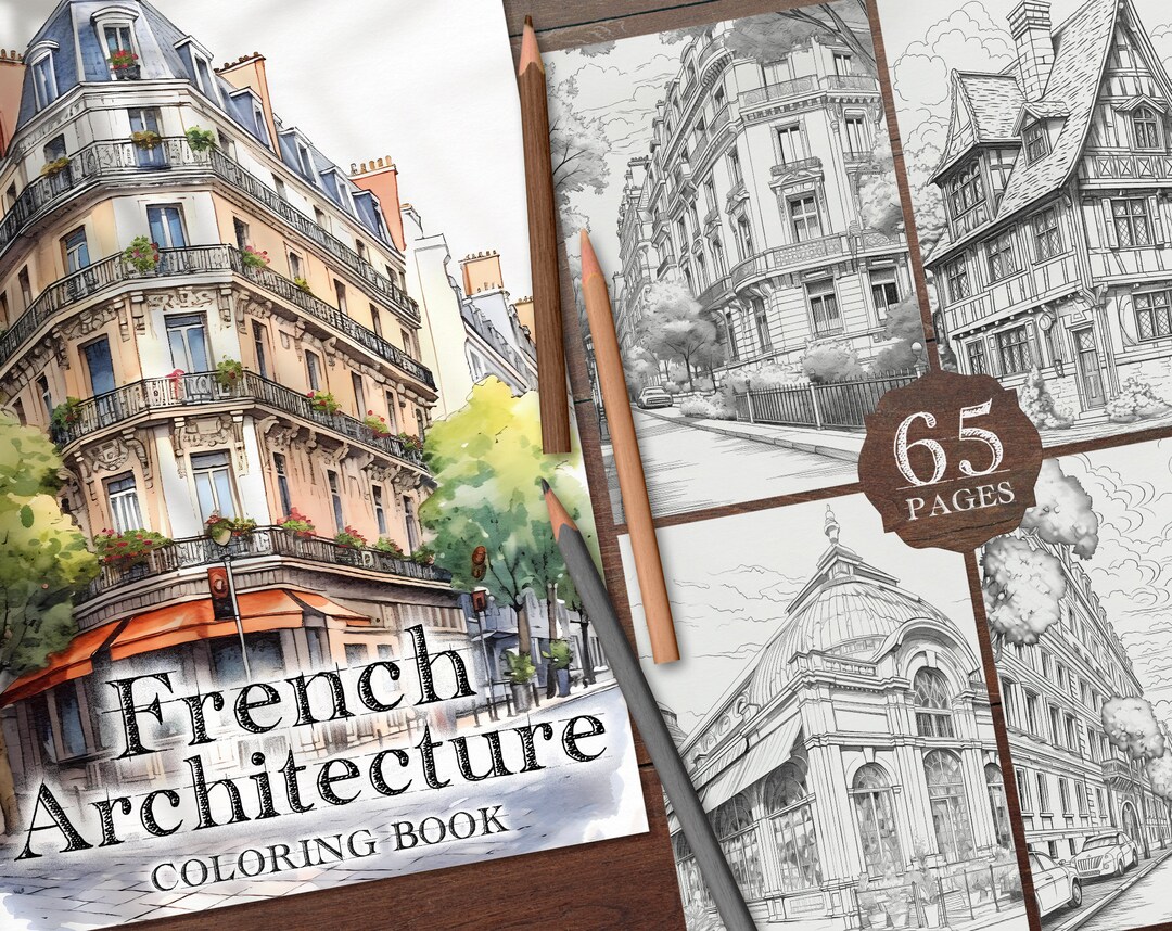 65 French Architecture Digital Coloring Book, Paris Streets Coloring ...